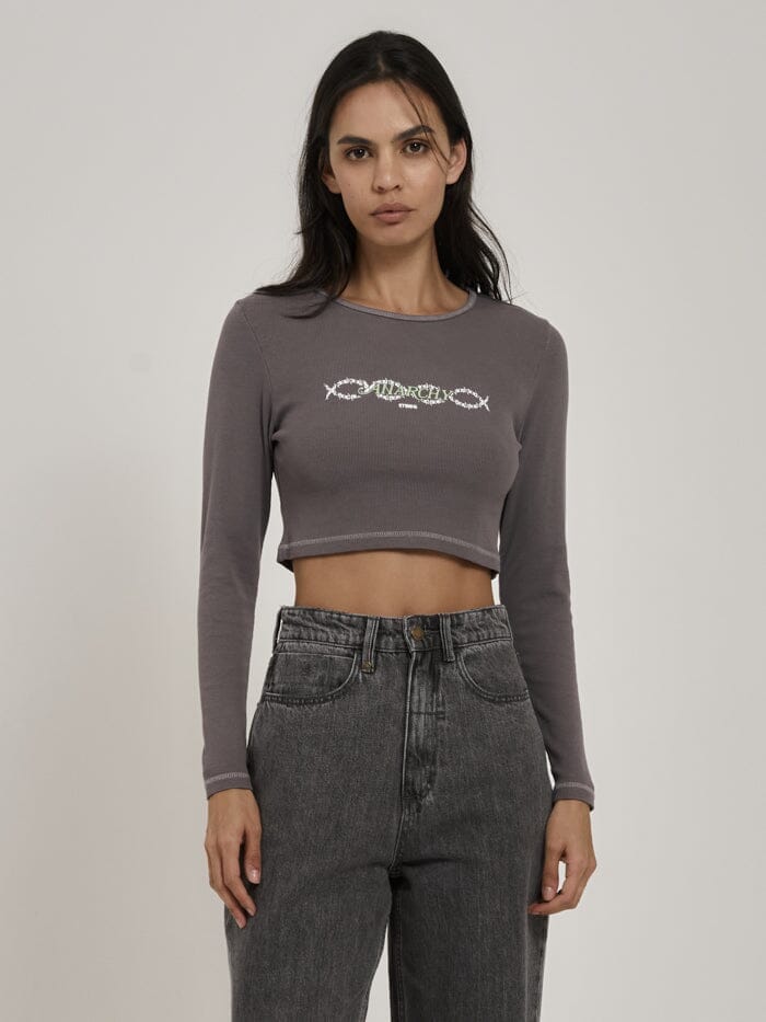Tribute To Anarchy LS Baby Tee - Graphite | Thrills Co. | Thrills Co. USA